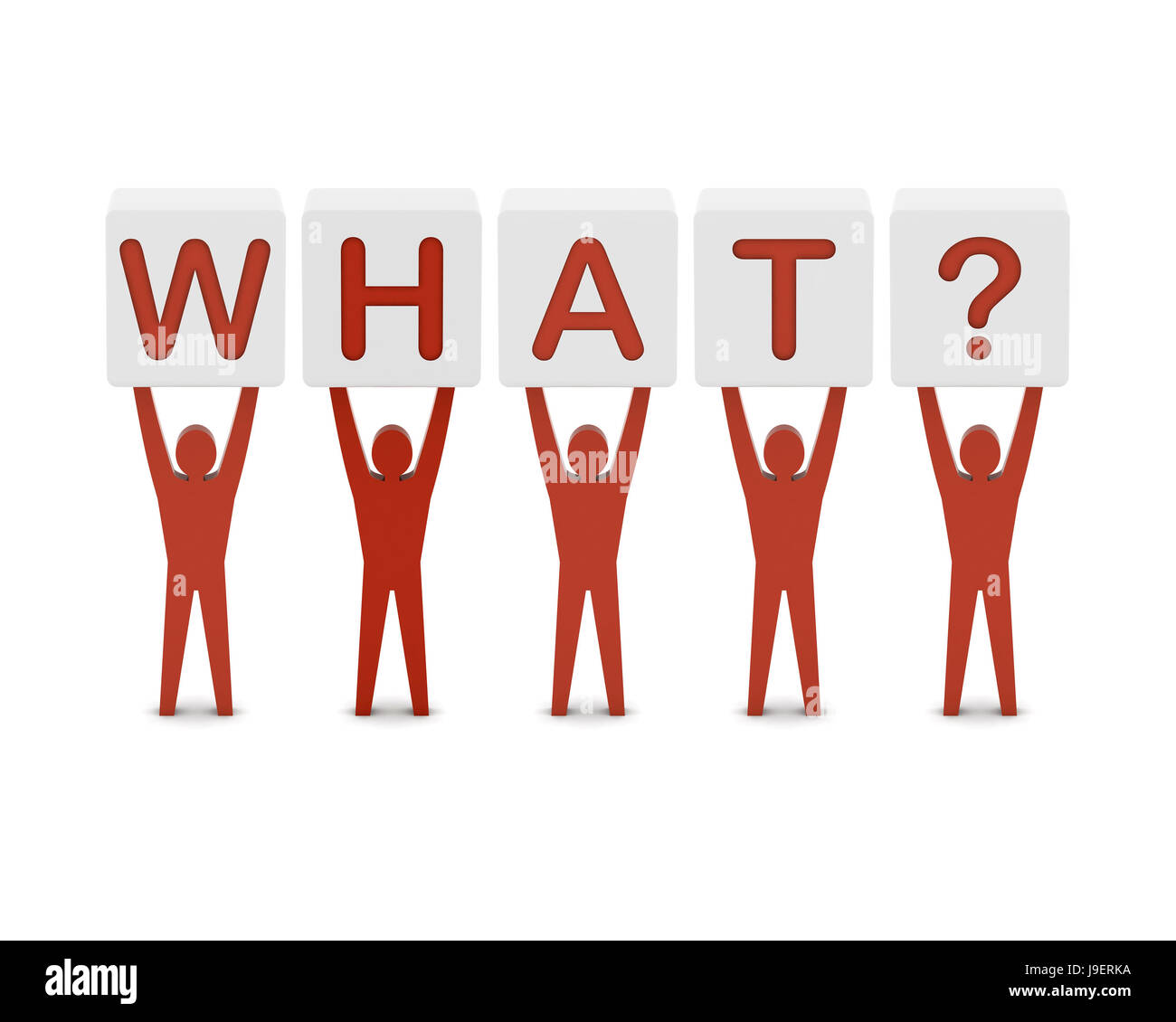 Men holding the question what. Concept 3D illustration Stock Photo - Alamy