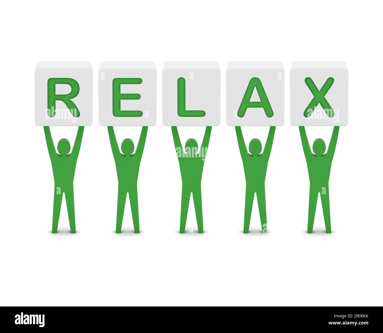Men holding the word relax. Concept 3D illustration Stock Photo - Alamy