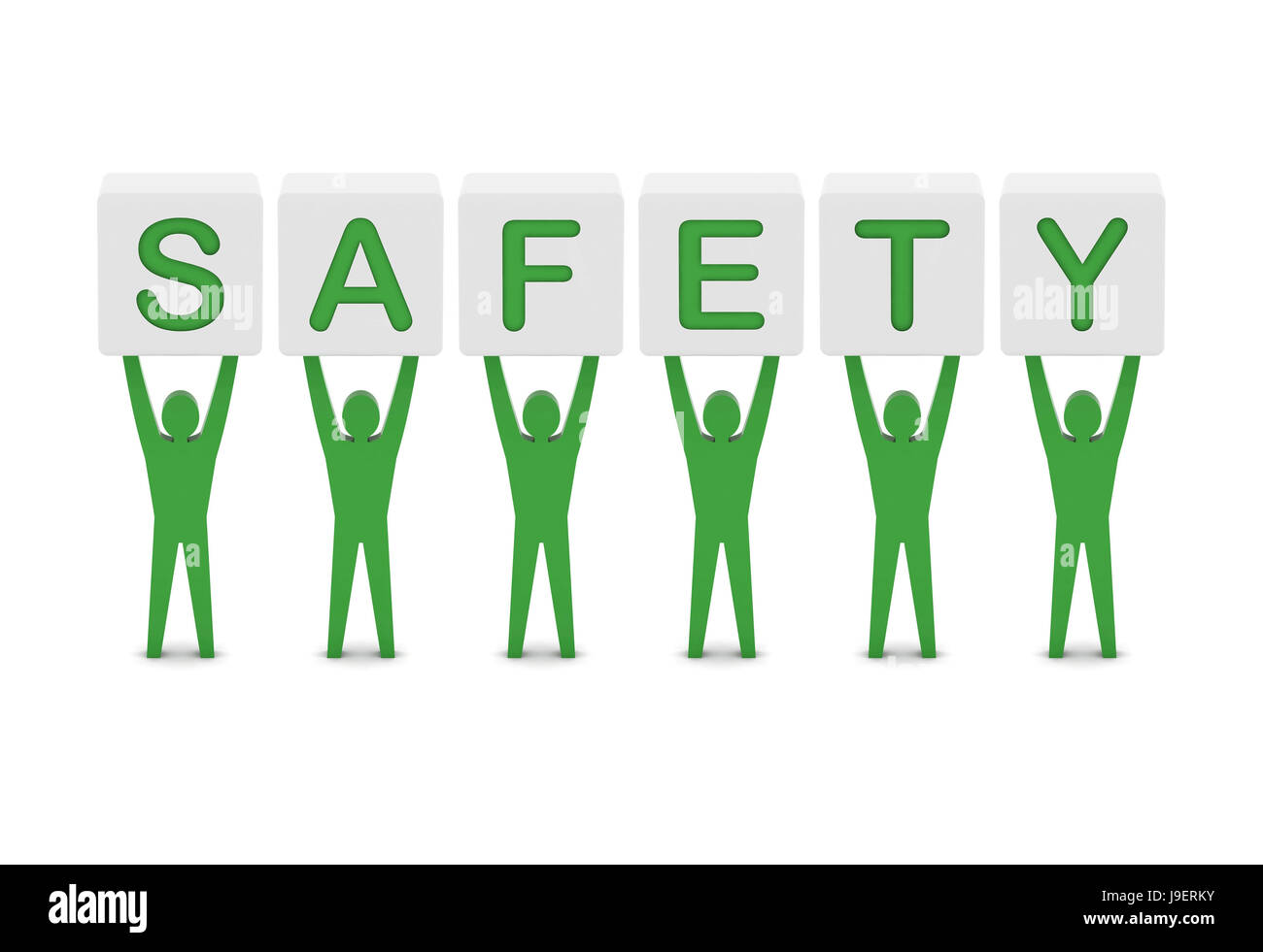 Men holding the word safety. Concept 3D illustration Stock Photo - Alamy