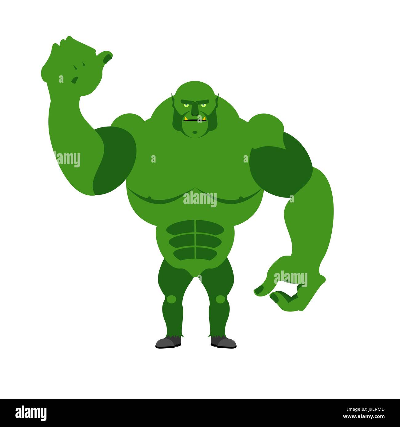 Angry Green Monster. Scary Goblin big and strong on a white background ...