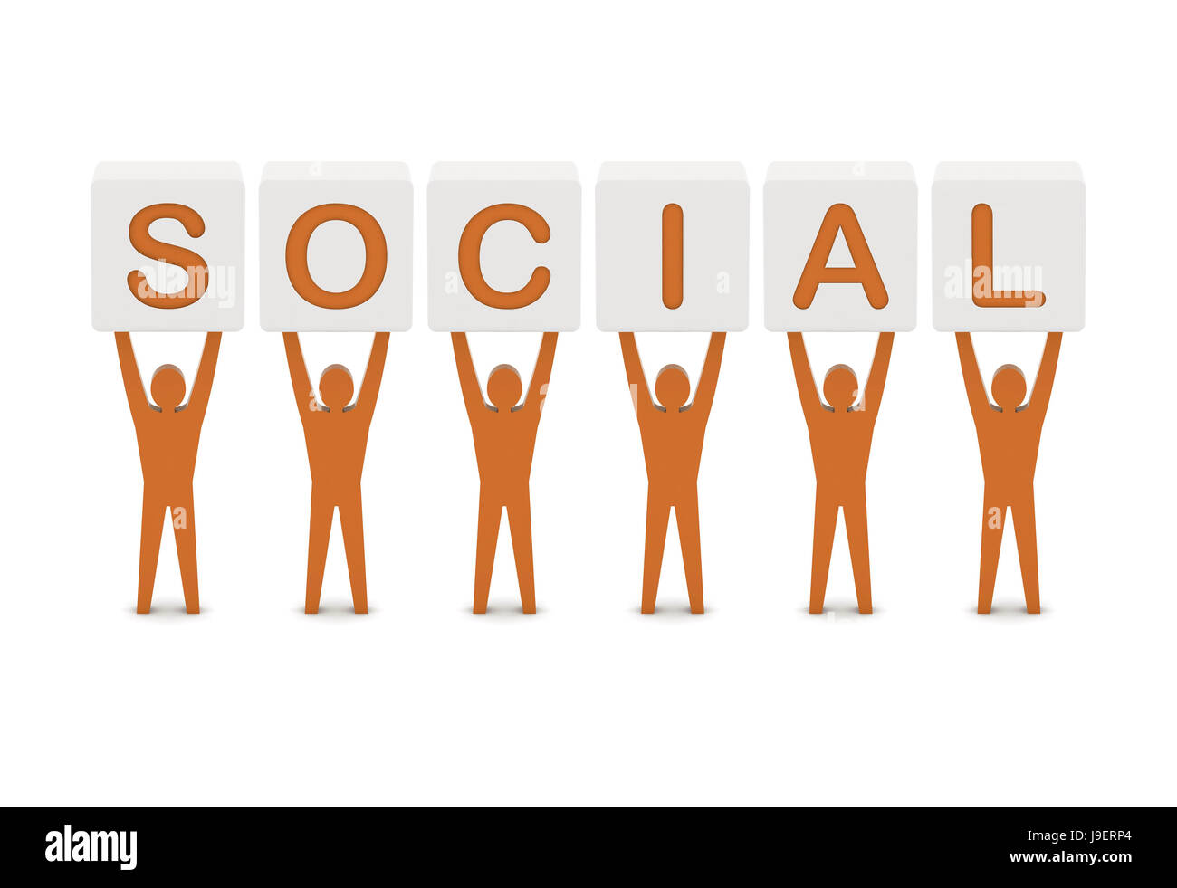 Men holding the word social. Concept 3D illustration Stock Photo - Alamy