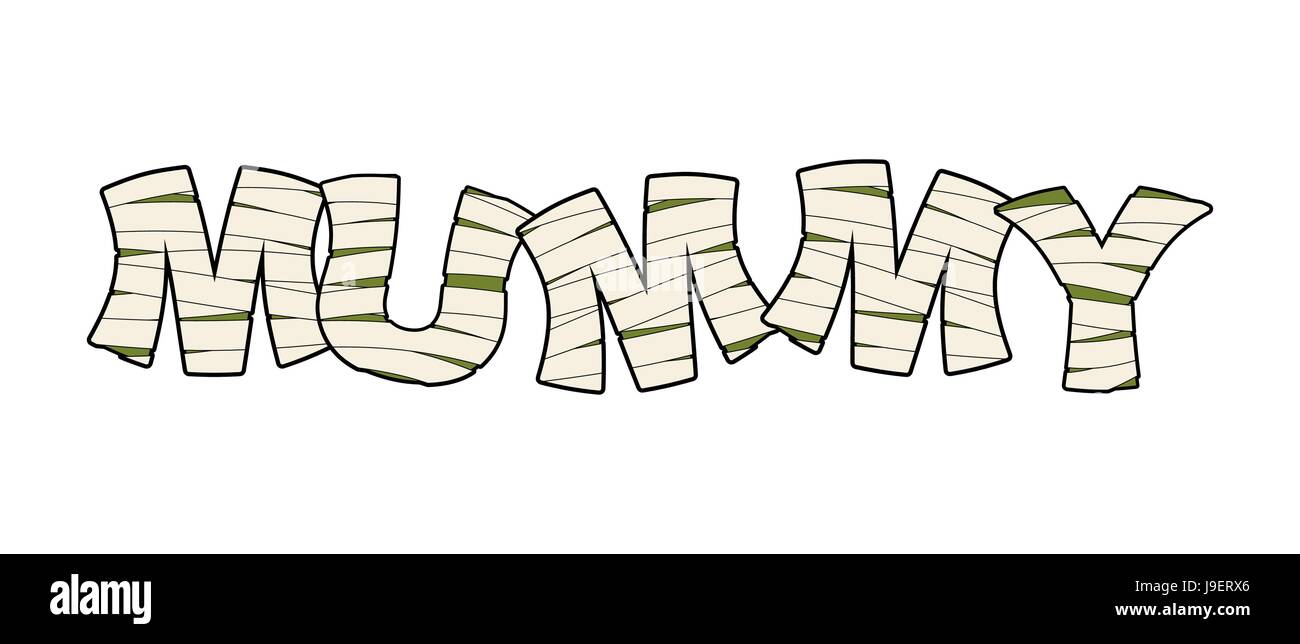 Mummy. Text in bandages. Egyptian Monster. Ancient embalming letters ...