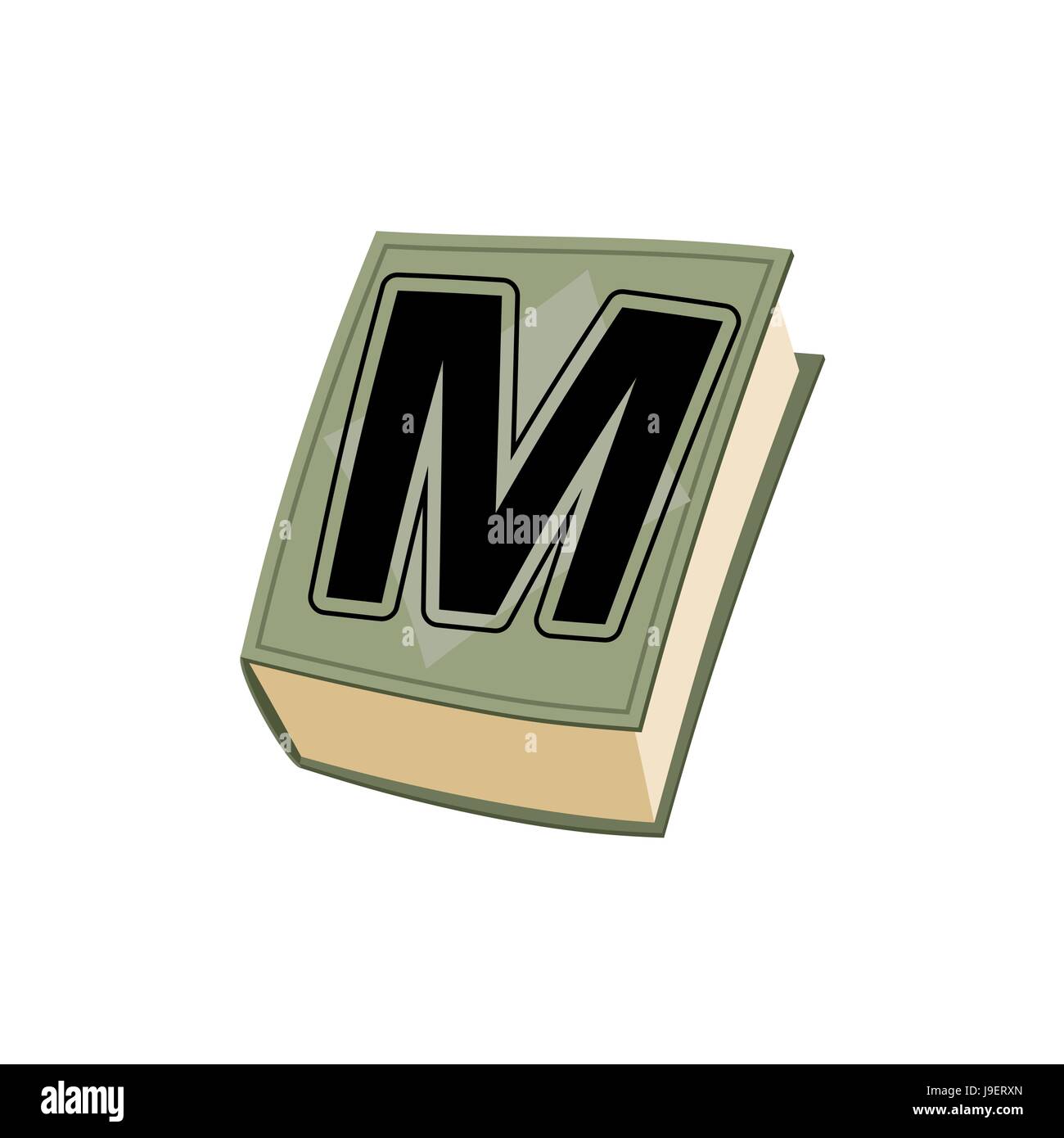 Letter M on cover of retro books. Concept of template elements alphabet ...