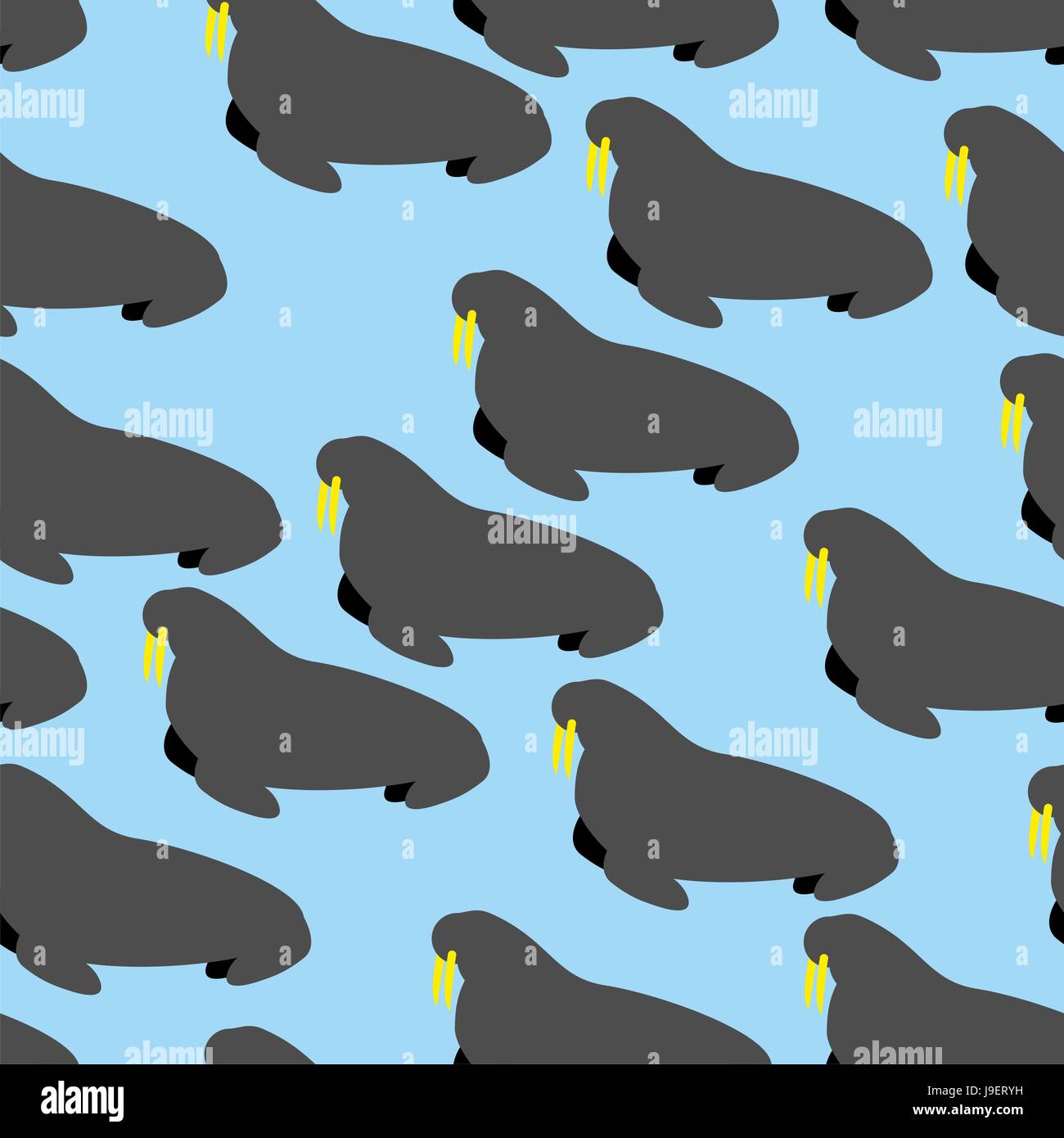 Walrus seamless pattern. Marine mammal with long tusks. Alaska animal ...