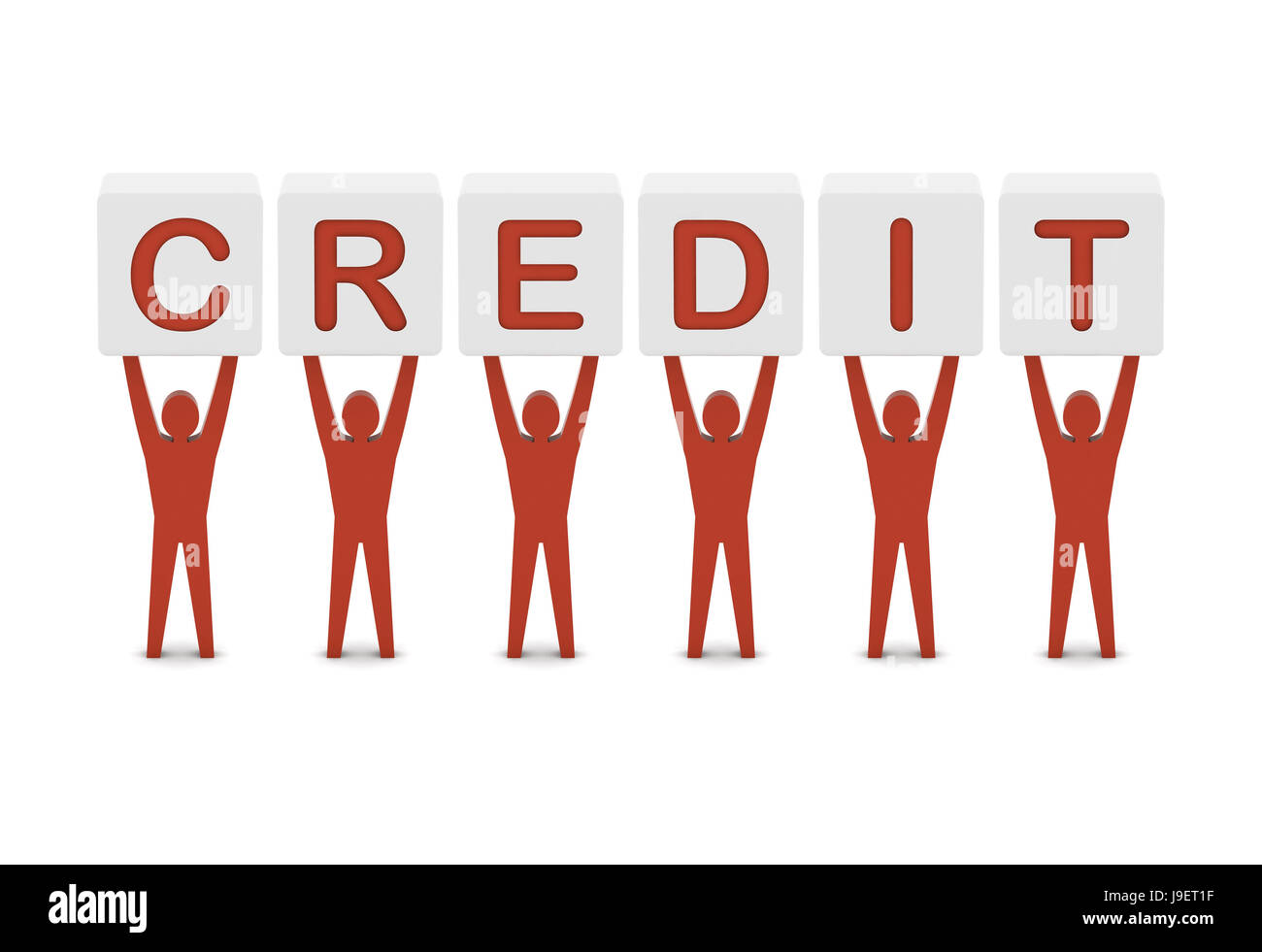 Men holding the word credit. Concept 3D illustration Stock Photo - Alamy