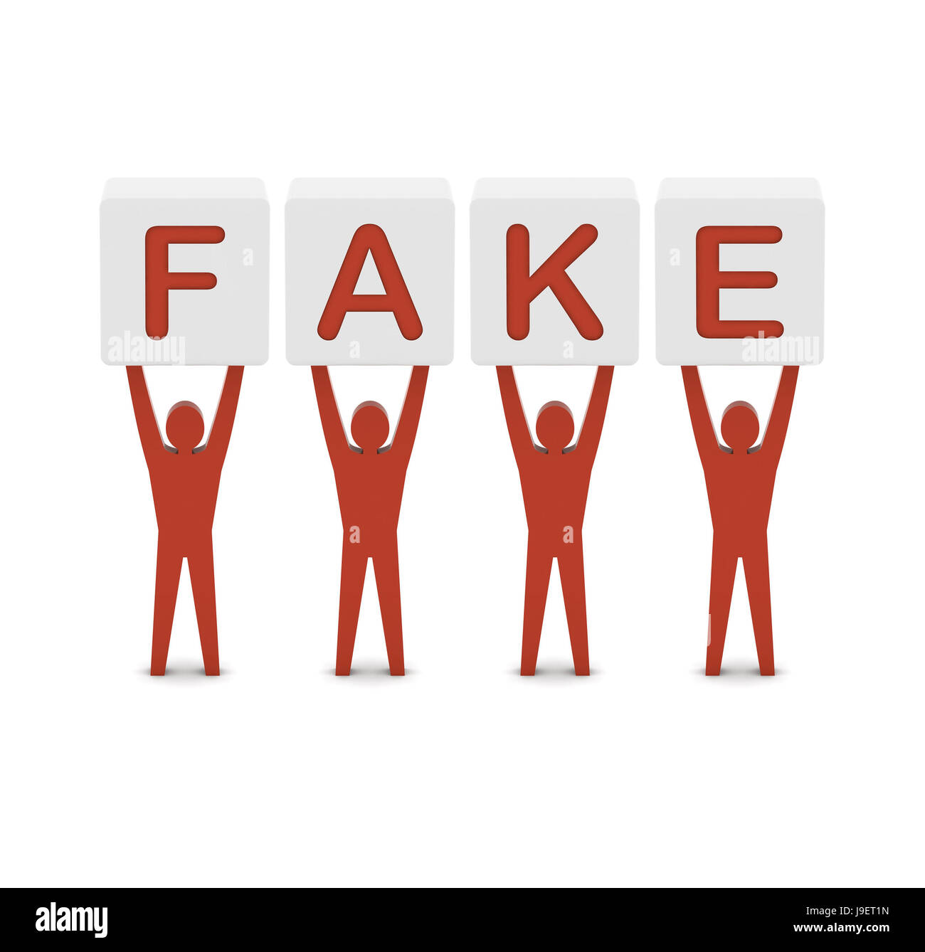 Men holding the word fake. Concept 3D illustration Stock Photo - Alamy