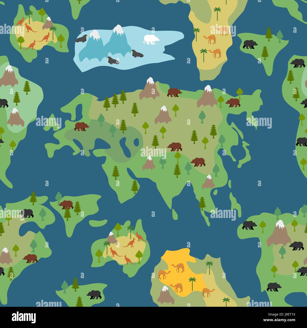 Continents seamless pattern. World map is endless ornament ...