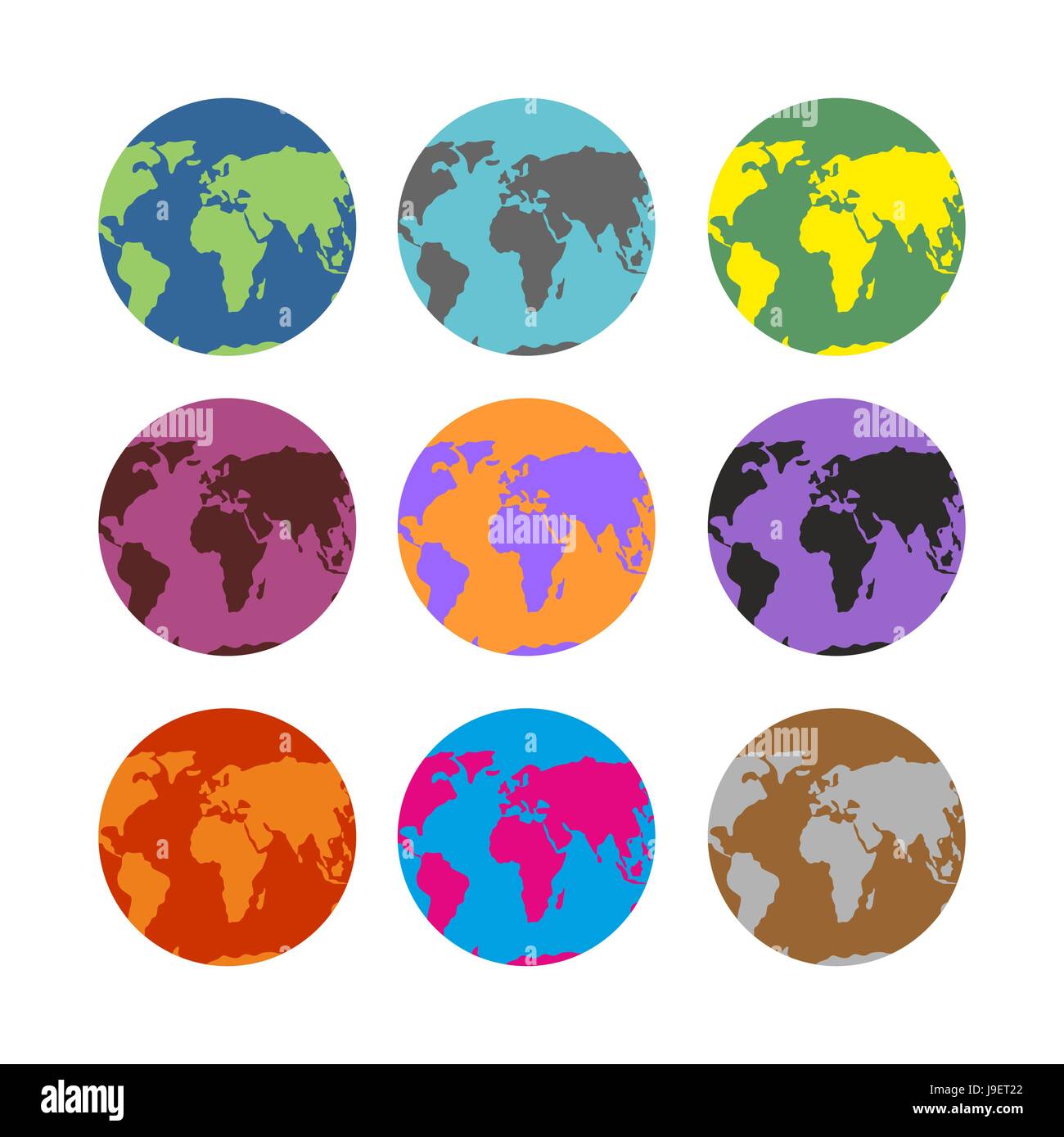 Set of color atlases. Multicolored map of Earth. World continents on ...