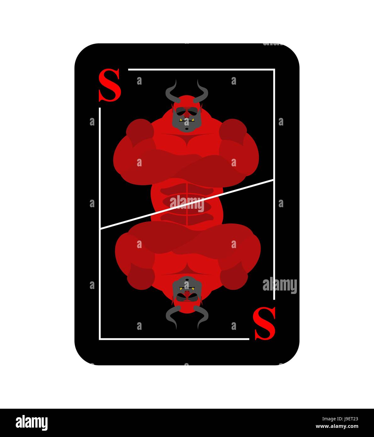 Playing card Satan. Conceptual new card devil. Dreaded red horned ...