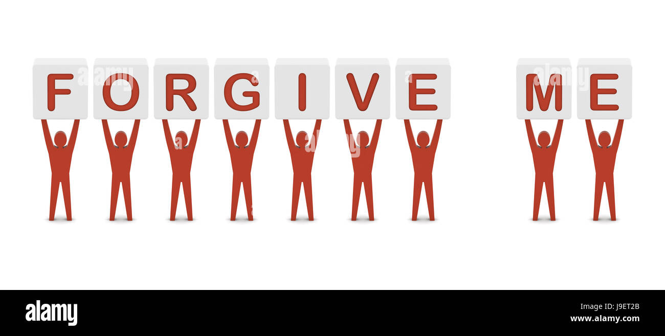 Men holding the phrase forgive me. Concept 3D illustration Stock Photo ...