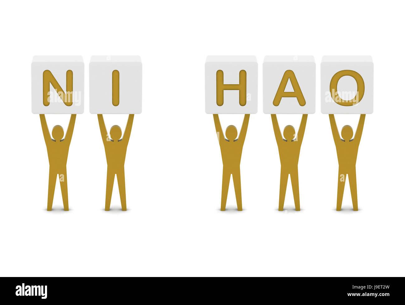 Men holding the phrase ni hao (hello in chinese). Concept 3D ...