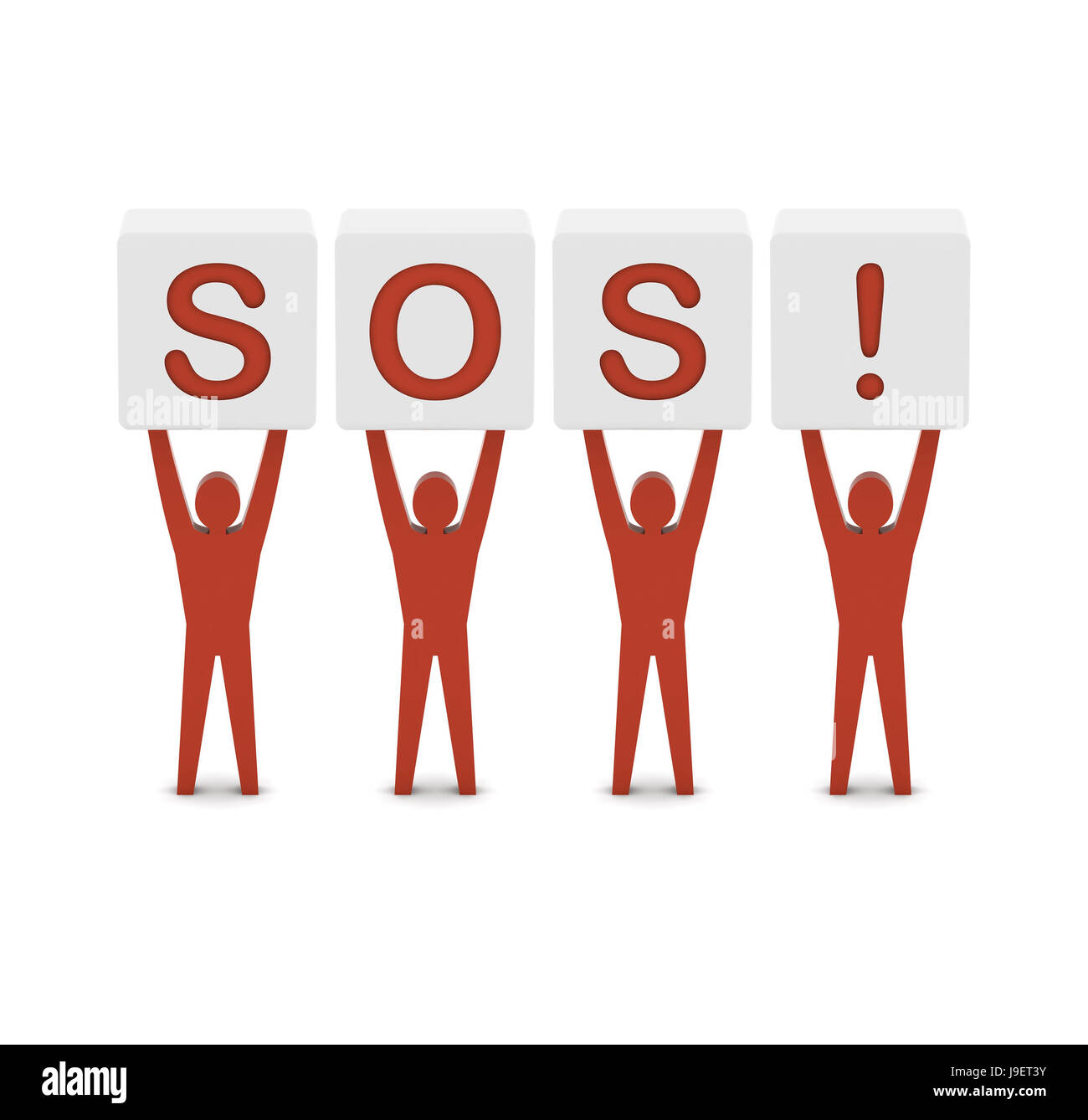 Men holding the word SOS. Concept 3D illustration Stock Photo - Alamy