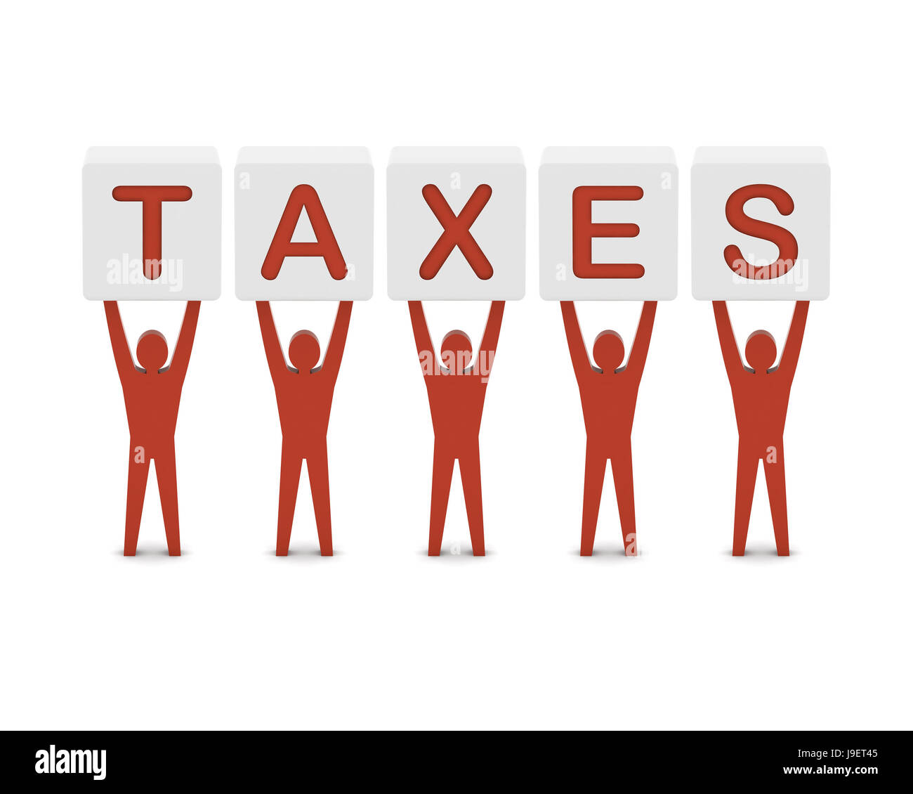 Men holding the word taxes. Concept 3D illustration Stock Photo - Alamy