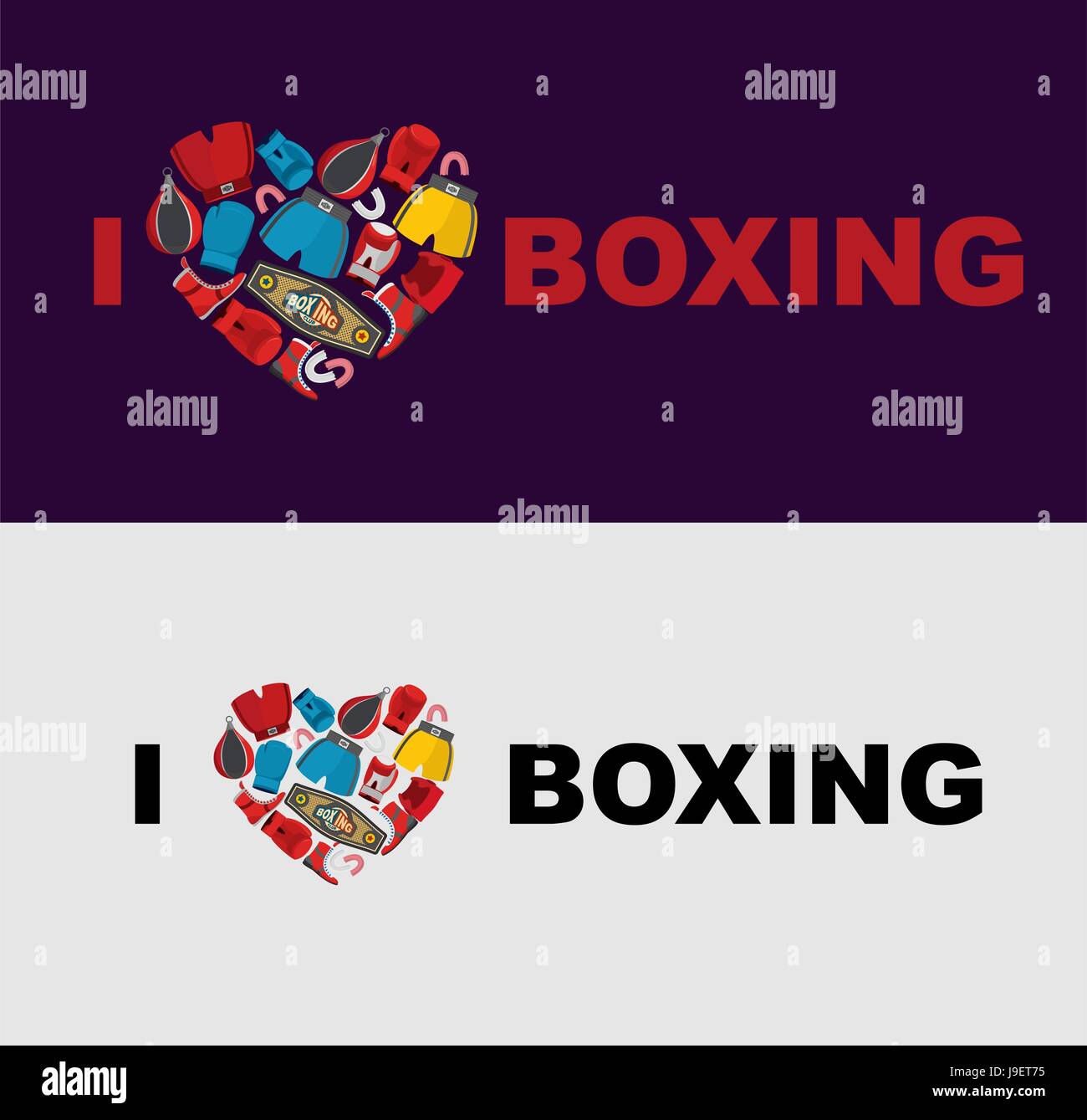 I love boxing. Symbol of the heart of boxing gear: helmet, shorts and ...
