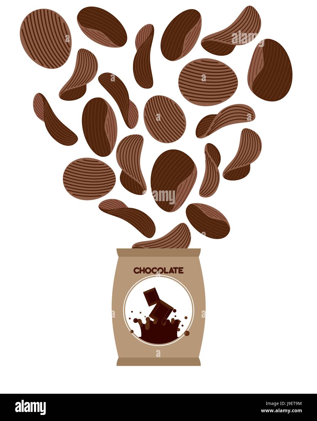 Chocolate chips. Unusual snacks for sweet tooth. Fly Brown chips out of ...