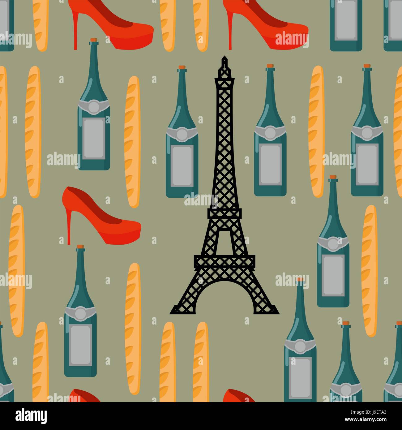 Paris seamless background. French infinite pattern. Attractions of ...