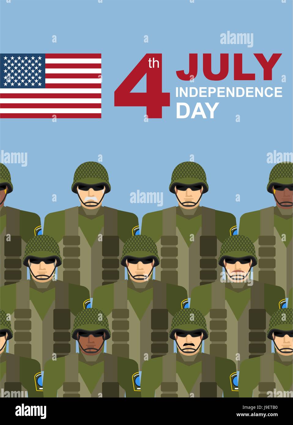 4th july. American independence day. Soldiers with military camouflage ...
