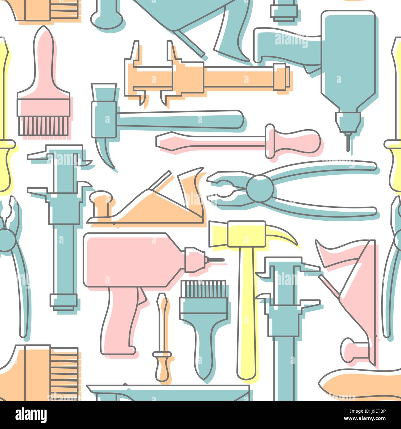 Tools seamless pattern. Drill and hammer, screwdriver and a plane ...