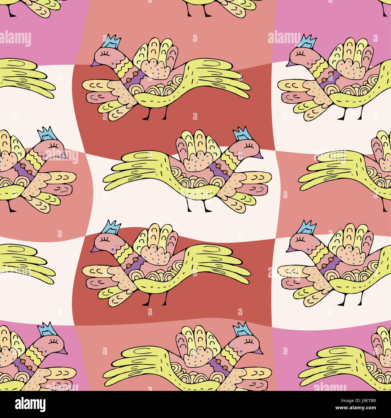 Primitive drawing birds. Cartoon seamless pattern with birds ...