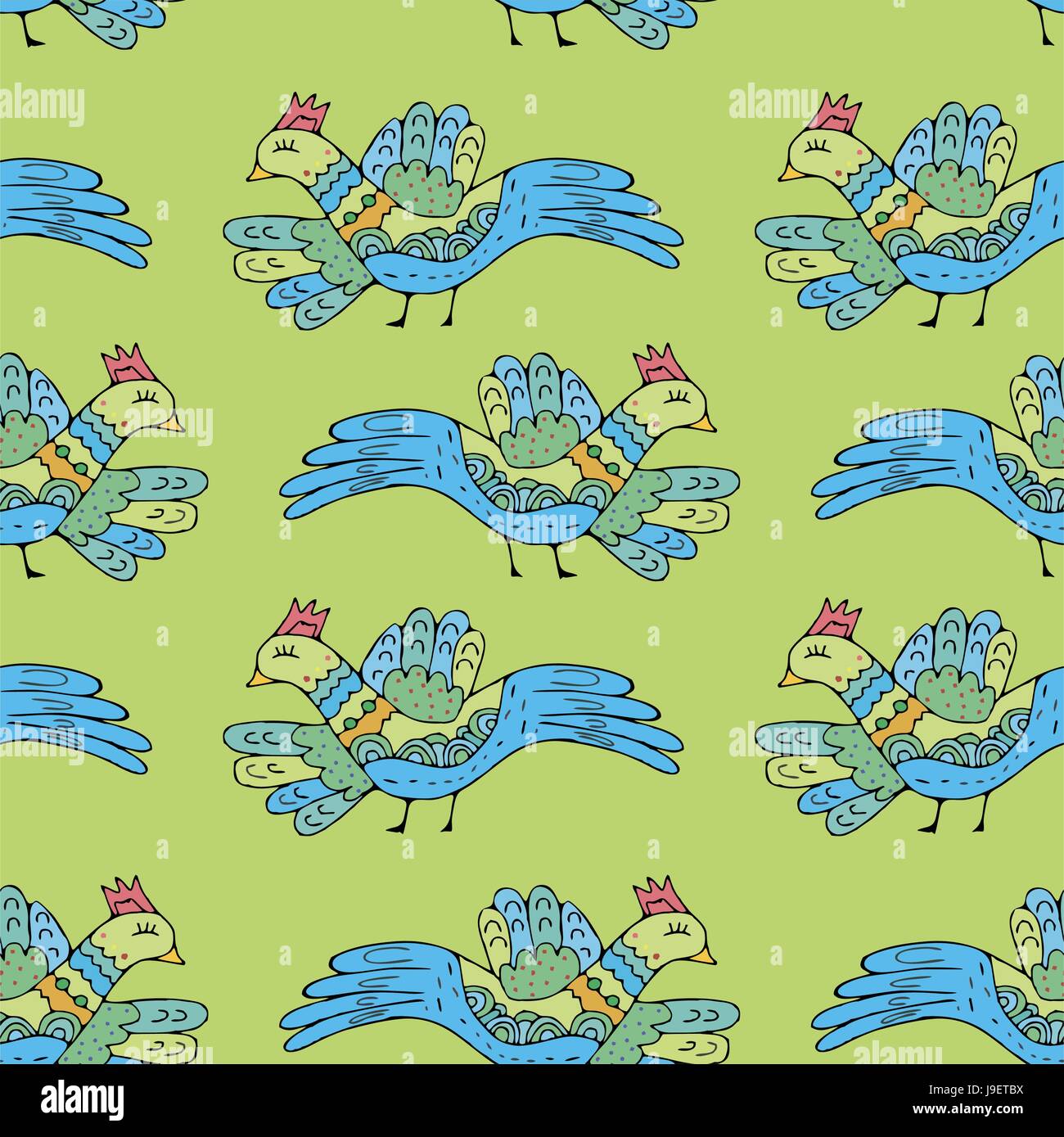 Primitive drawing birds. Cartoon seamless pattern with birds ...
