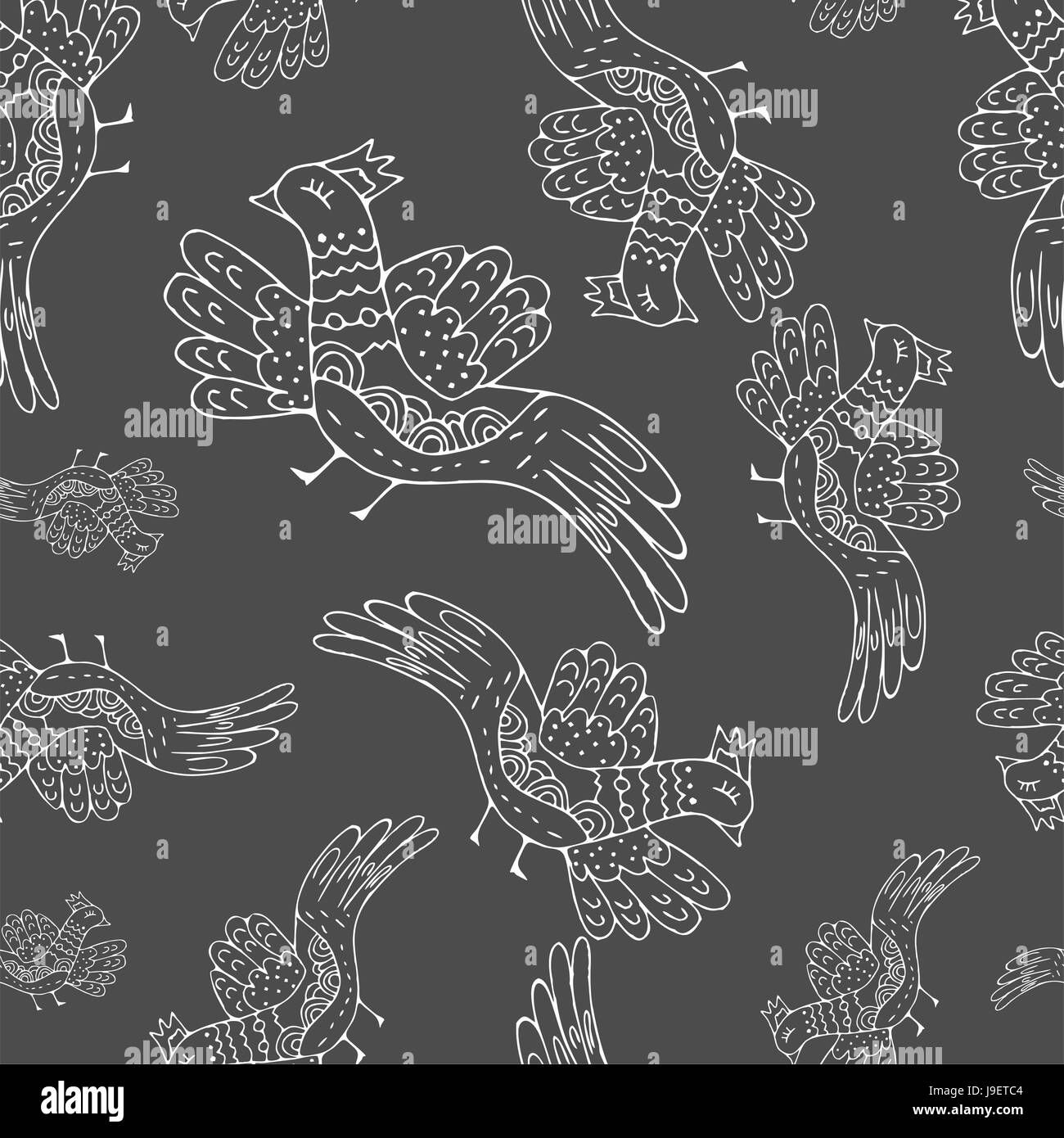 Primitive drawing birds. Cartoon seamless pattern with birds ...