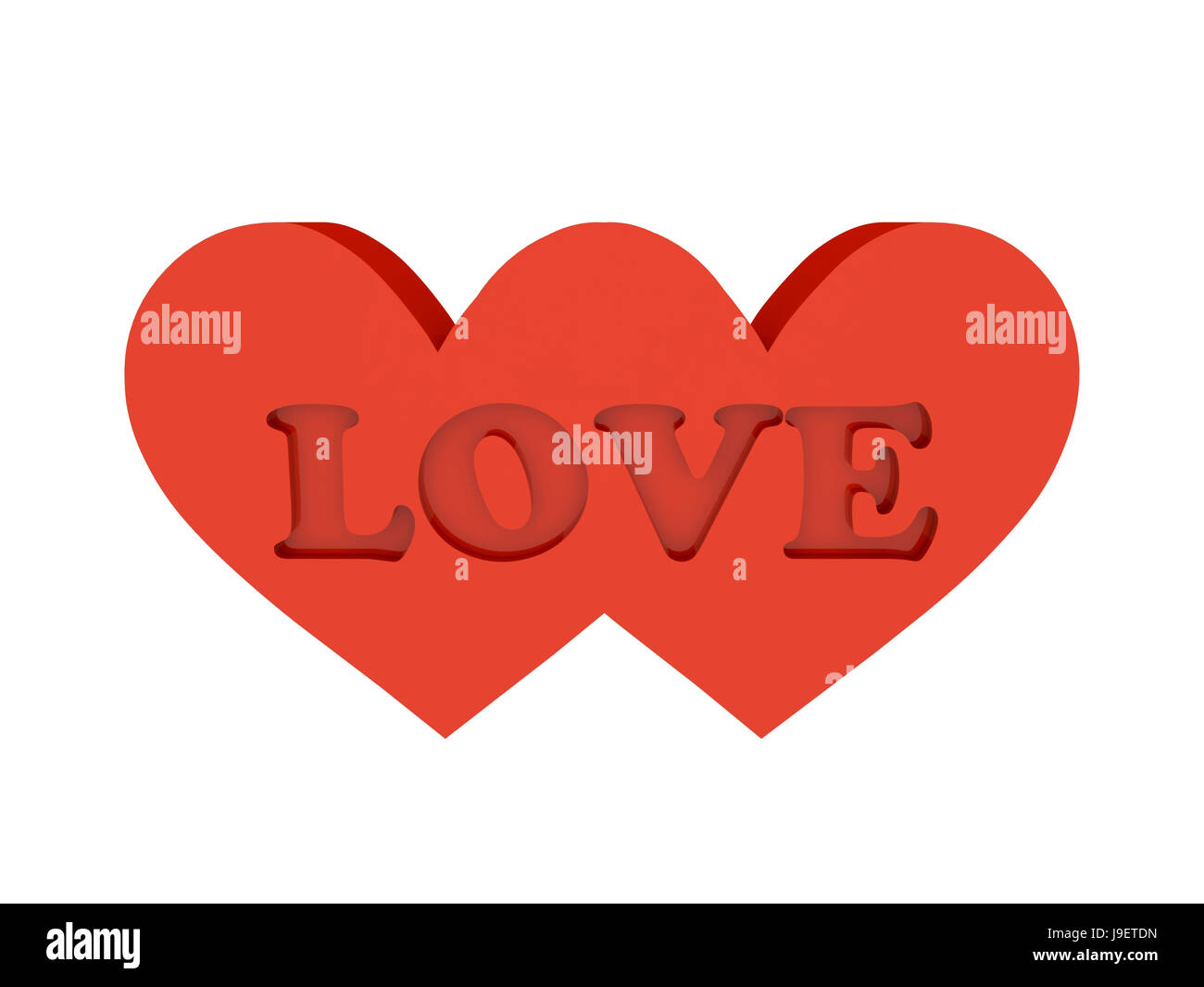 Two hearts. Word LOVE cutout inside. Concept 3D illustration Stock ...
