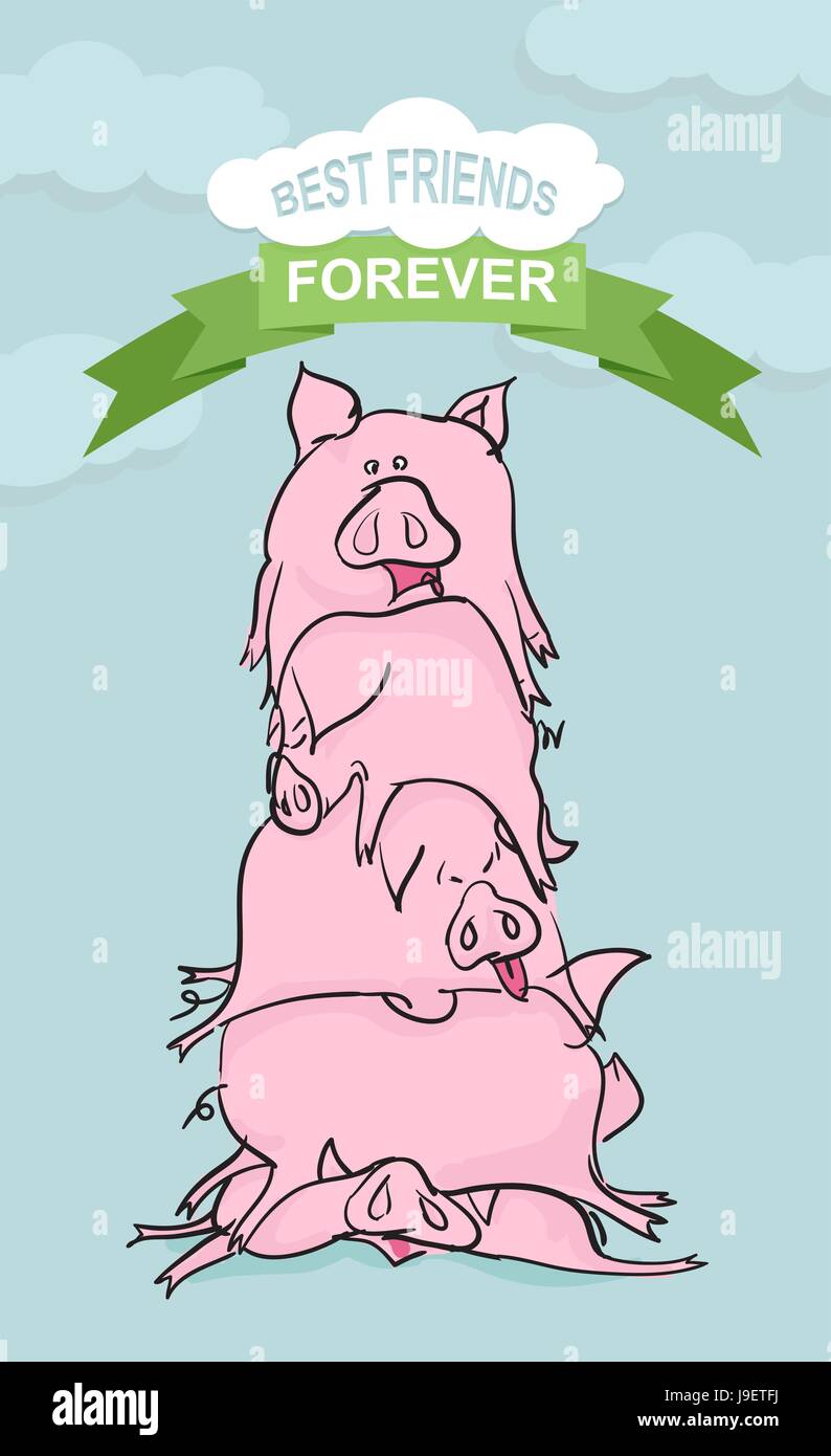 Best friends forever. Funny Pig. Farm animals on blue background Stock ...