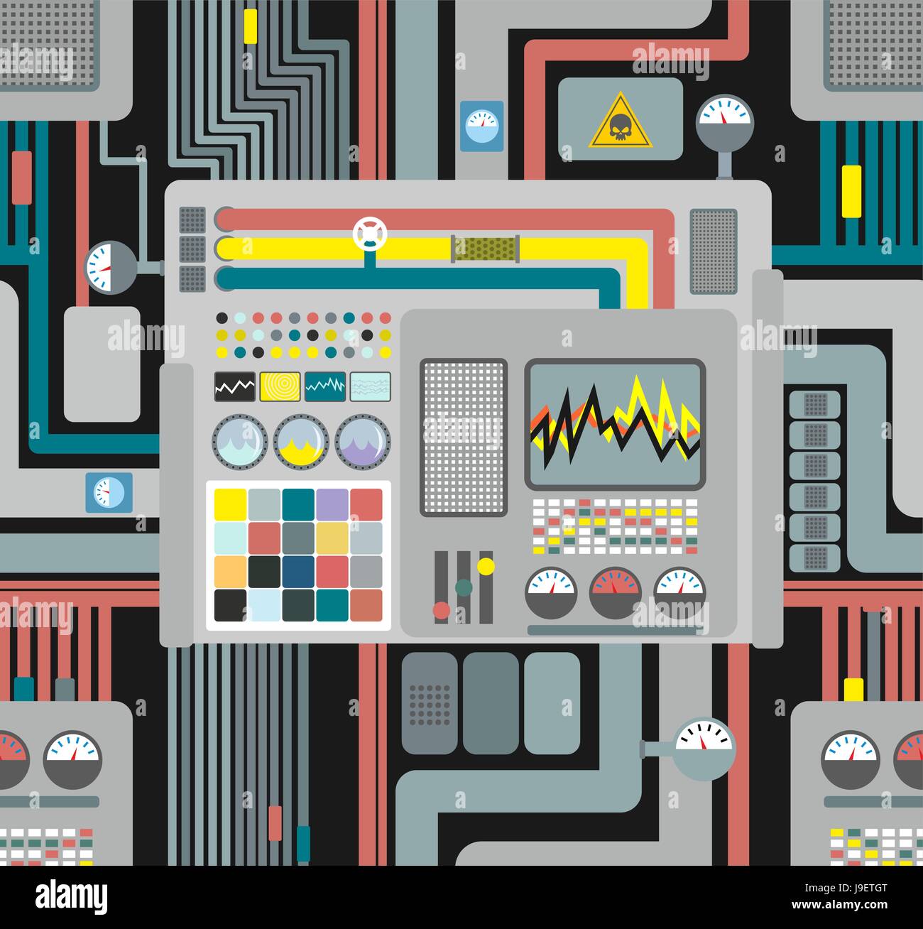 Production system. Control Panel seamless pattern. Background of wires ...