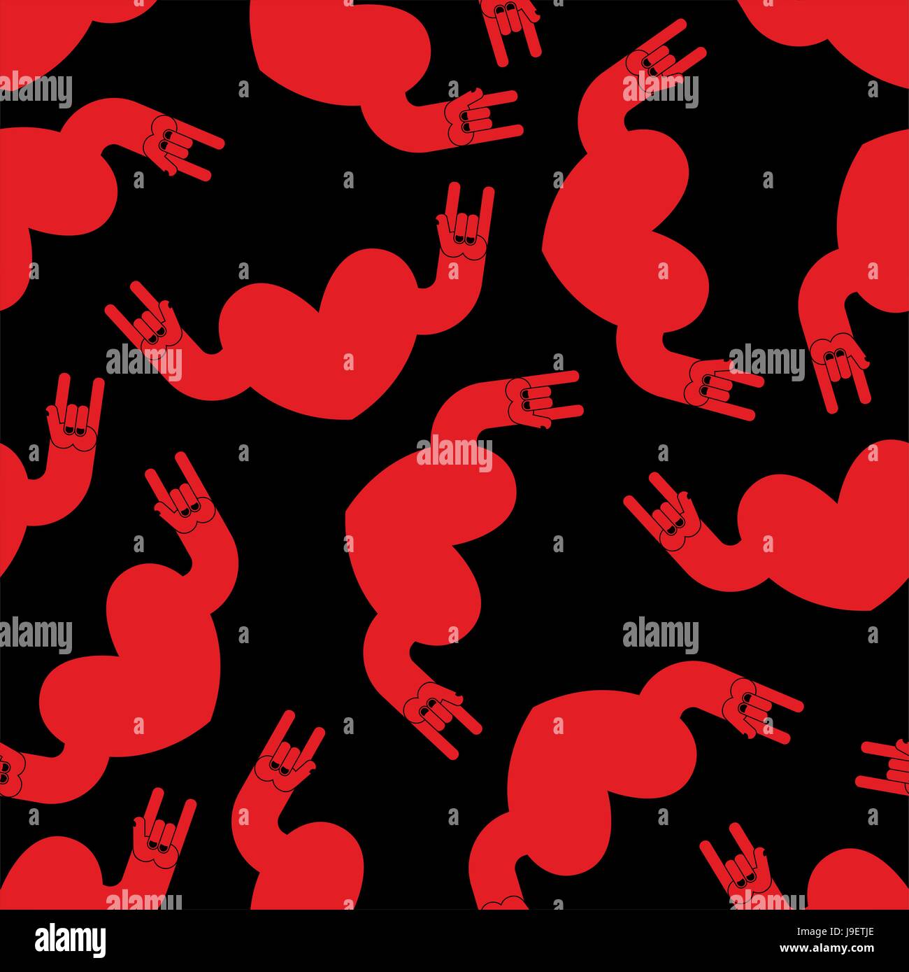 Heart rock hand sign seamless pattern. Background for rock club ...