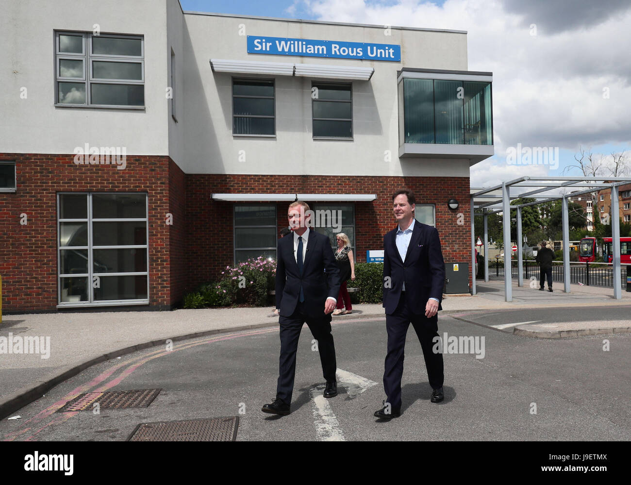 Liberal Democrat leader Tim Farron (left) and Nick Clegg as they arrive ...