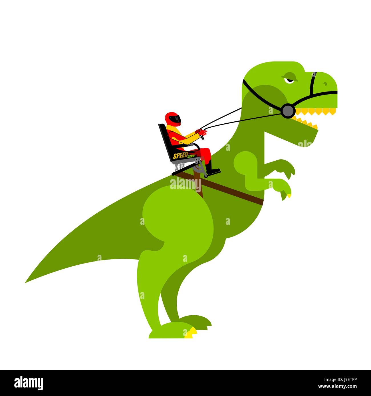 Dinosaur rider. Man sits on back of huge wild Raptor. Teamster dragons ...
