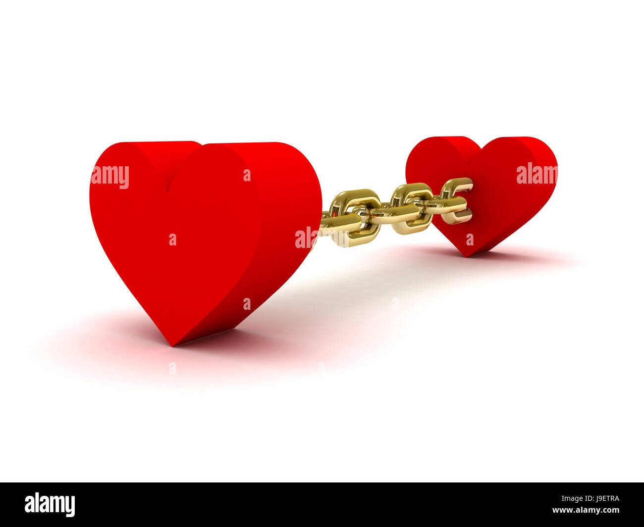 Two hearts linked by golden chain. Concept 3D illustration Stock Photo ...