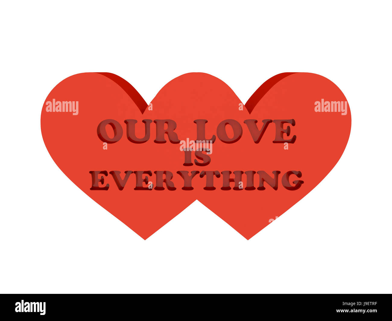 Two hearts. Phrase OUR LOVE IS EVERYTHING cutout inside. Concept 3D ...
