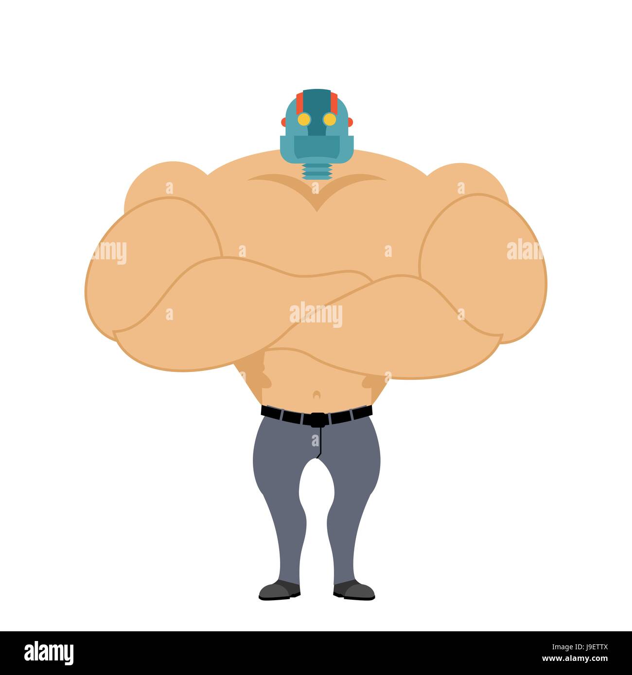 Man with head of robot. Cyborg Android. Mechanical head man ...