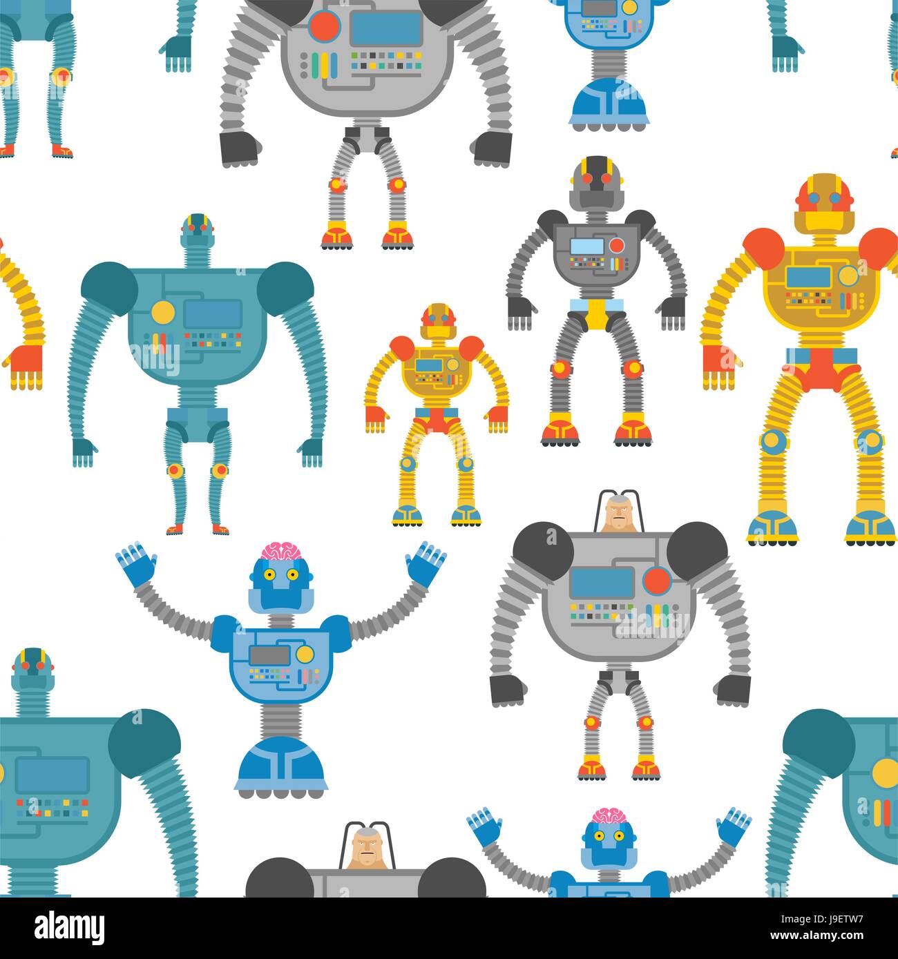 Cyborgs seamless pattern. Background of lovely colored robots. Machines ...