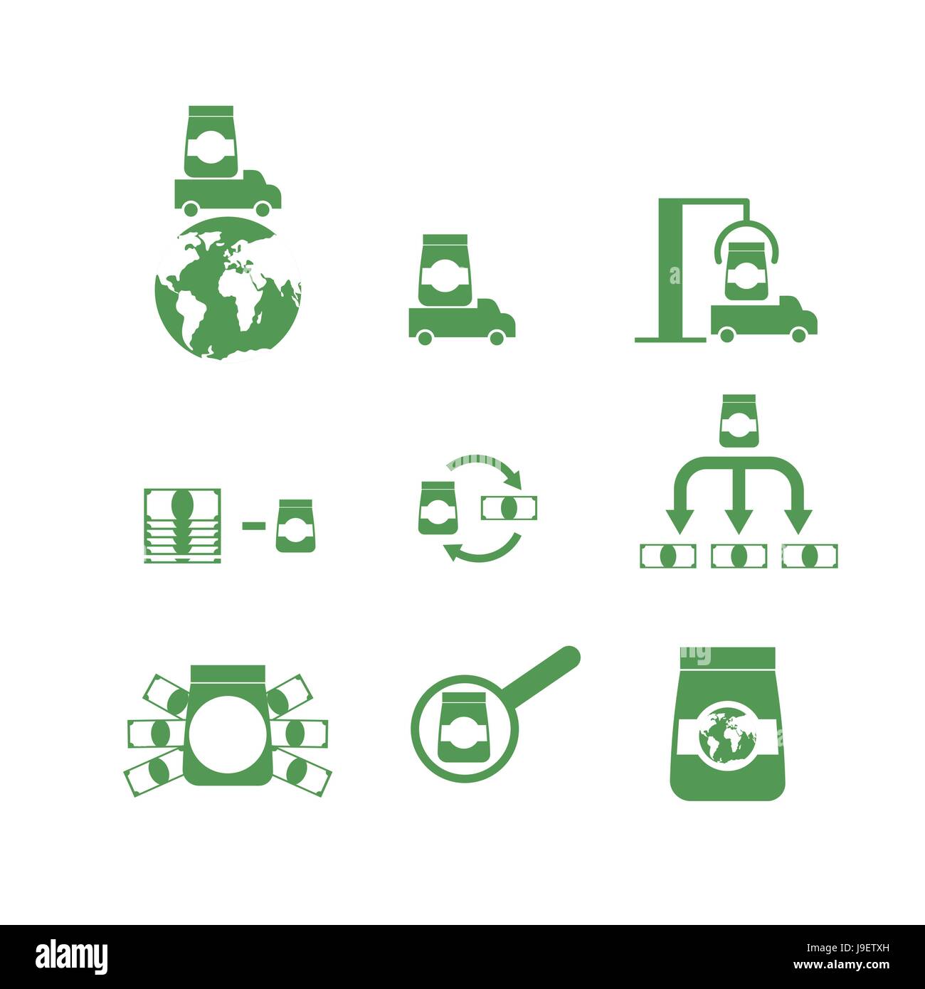 Set of icons money and goods. Shipping, logistics, unloading cargo ...