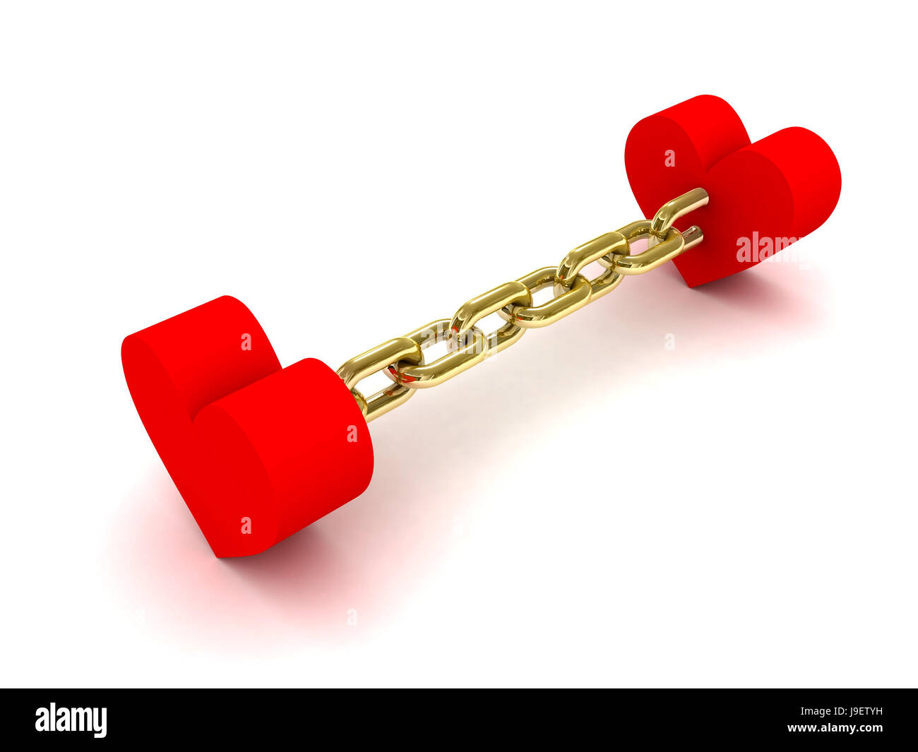 Two hearts linked by golden chain. Concept 3D illustration Stock Photo ...