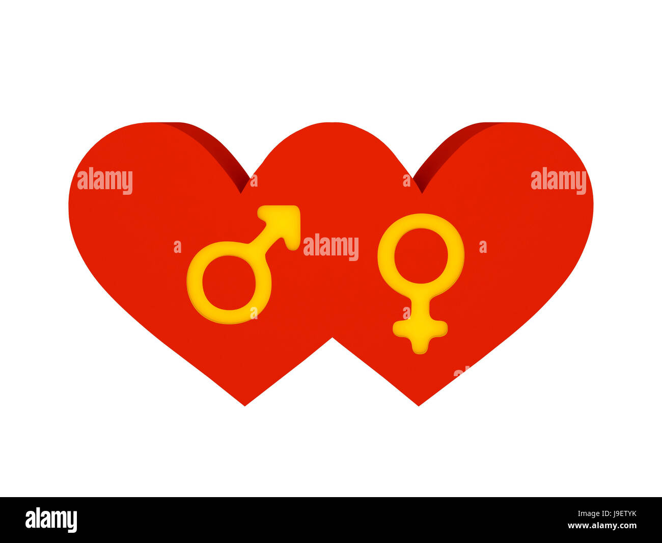 Two hearts. Symbols of male and female cutout inside. Concept 3D ...