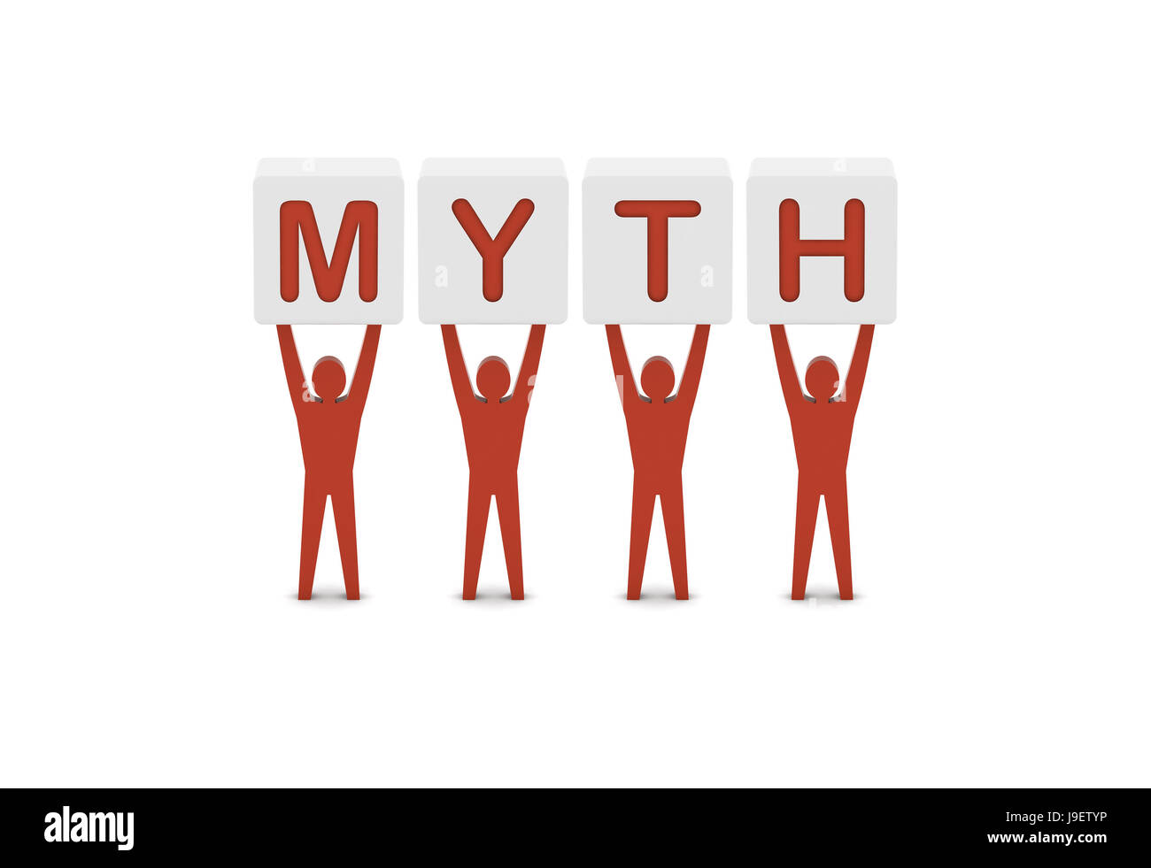 Men holding the word MYTH. Concept 3D illustration Stock Photo - Alamy