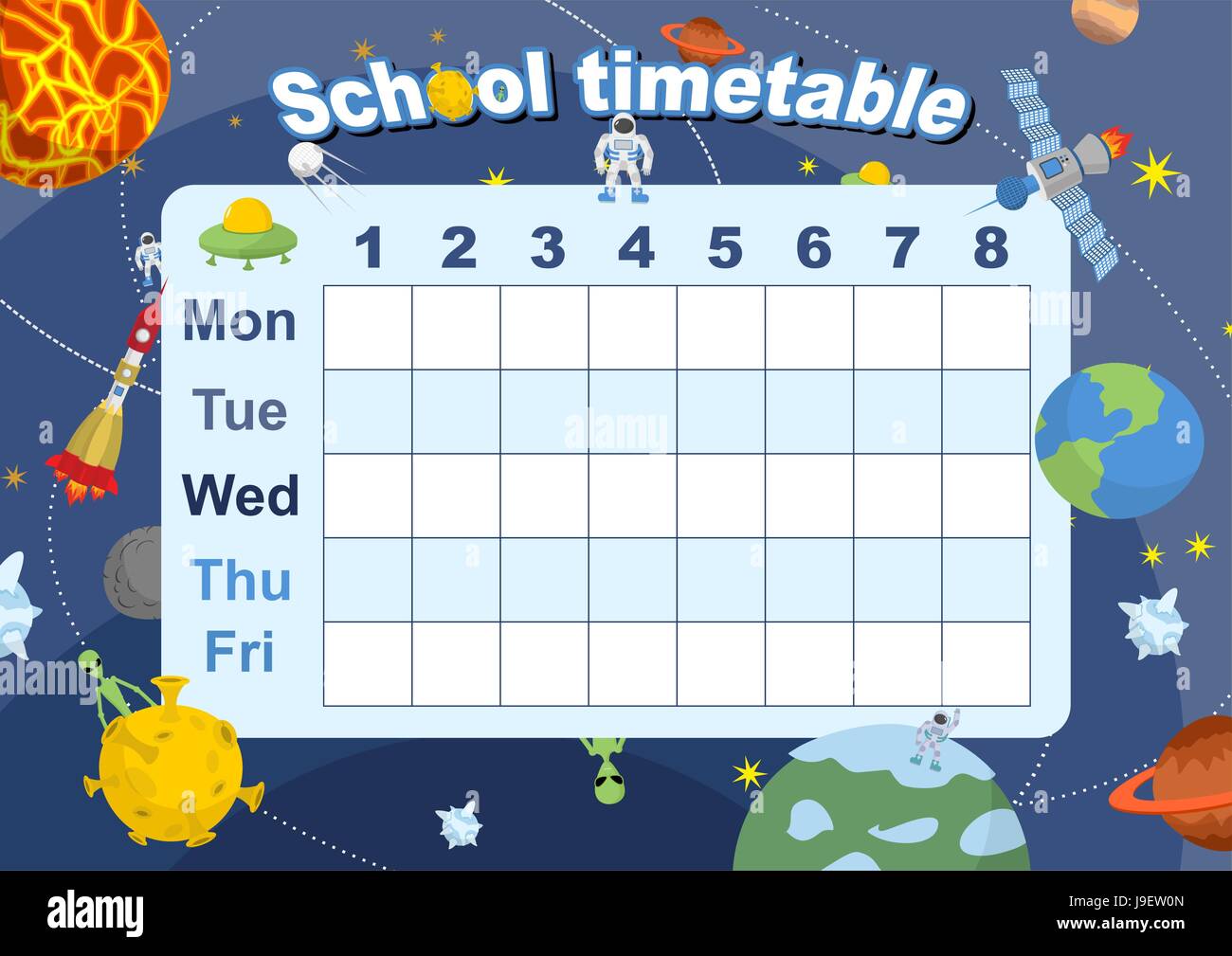 Schedule. School timetable on theme of space and Galaxy. Vetkor ...
