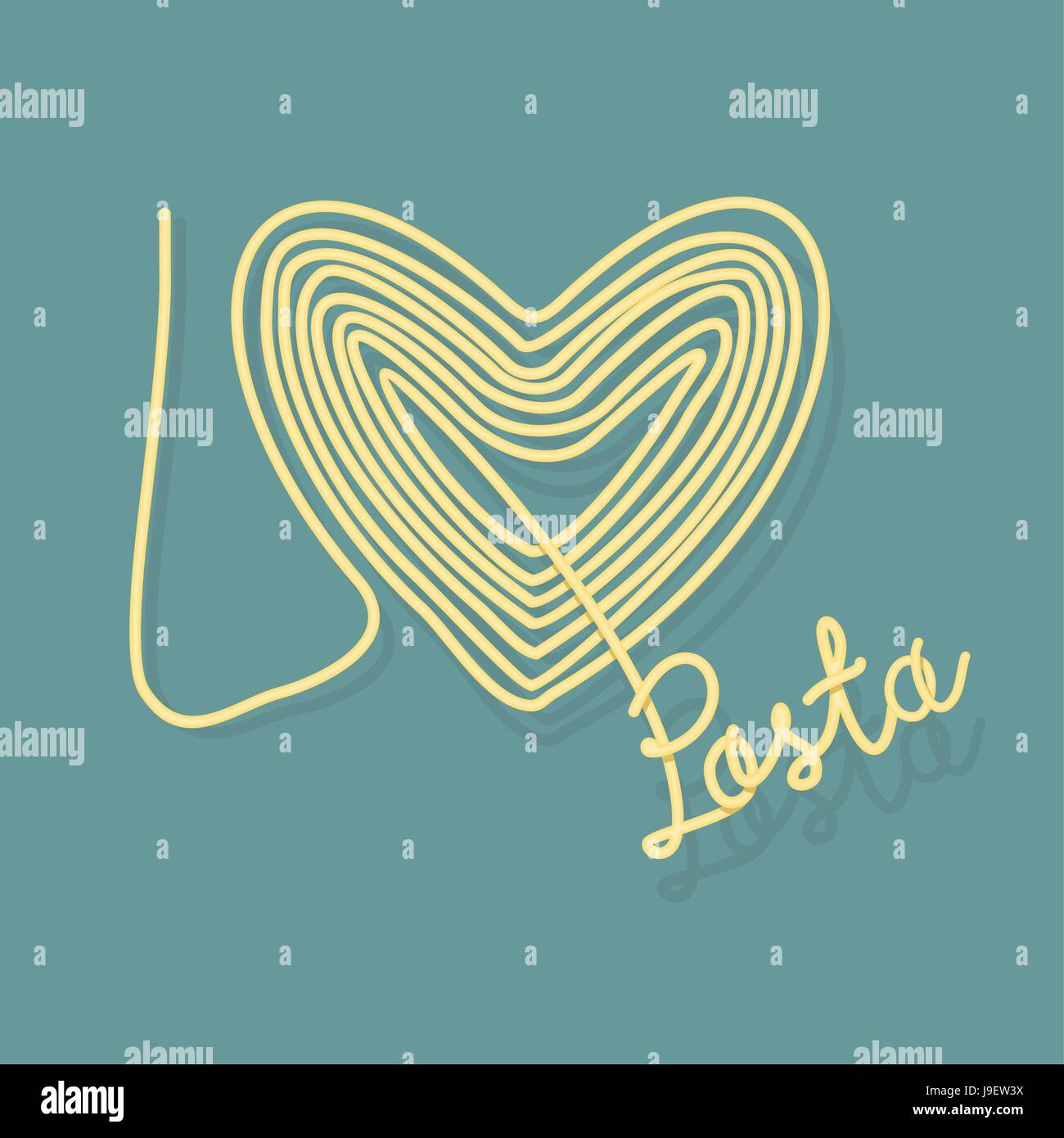 I love pasta. Spaghetti as a symbol of heart. Vector illustration food ...