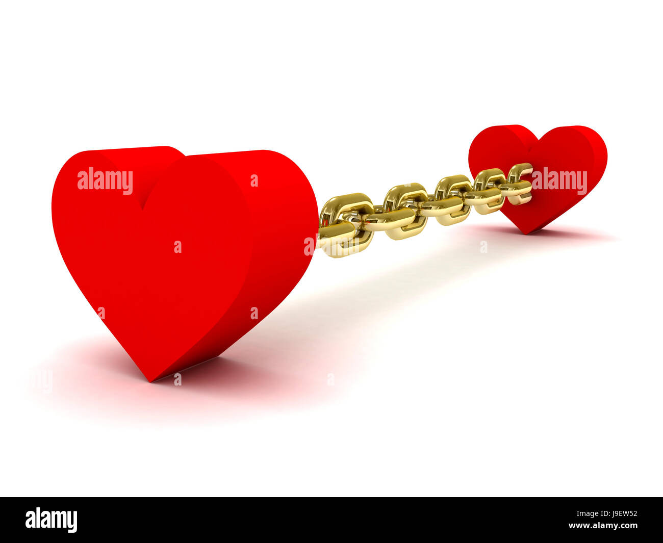 Two hearts linked by long golden chain. Concept 3D illustration Stock ...