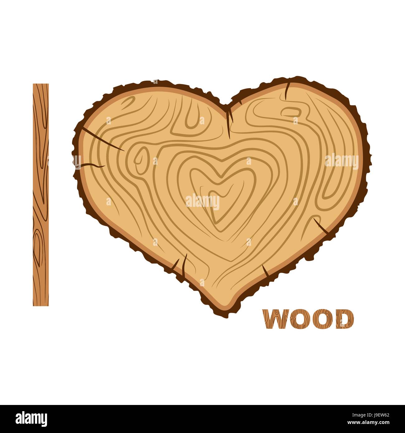 I love wood. Cutting tree as a symbol of heart. Vector illustration ...