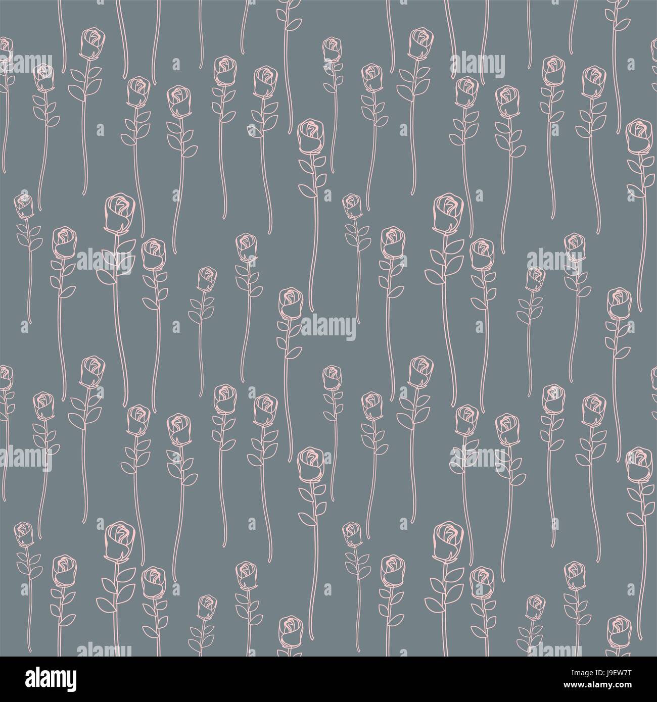 Pink Roses on a grey background seamless pattern. Vector flower ...