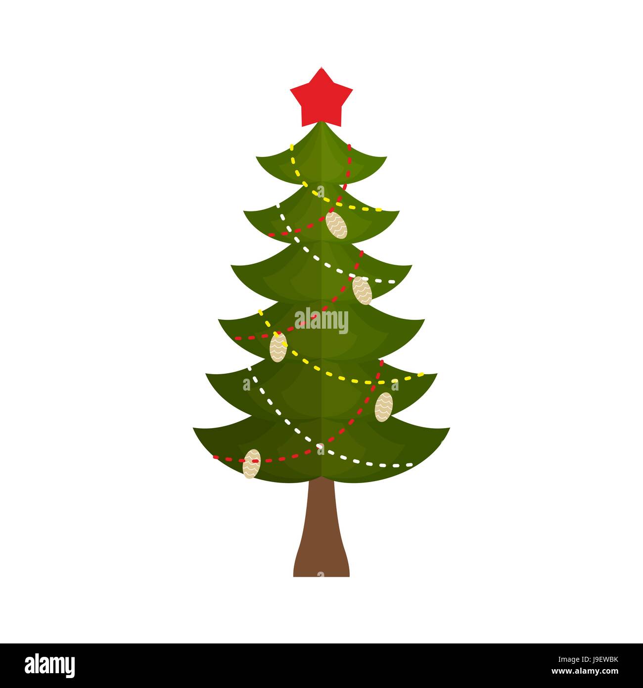 Christmas tree with a star and buds on a white background. Vector ...