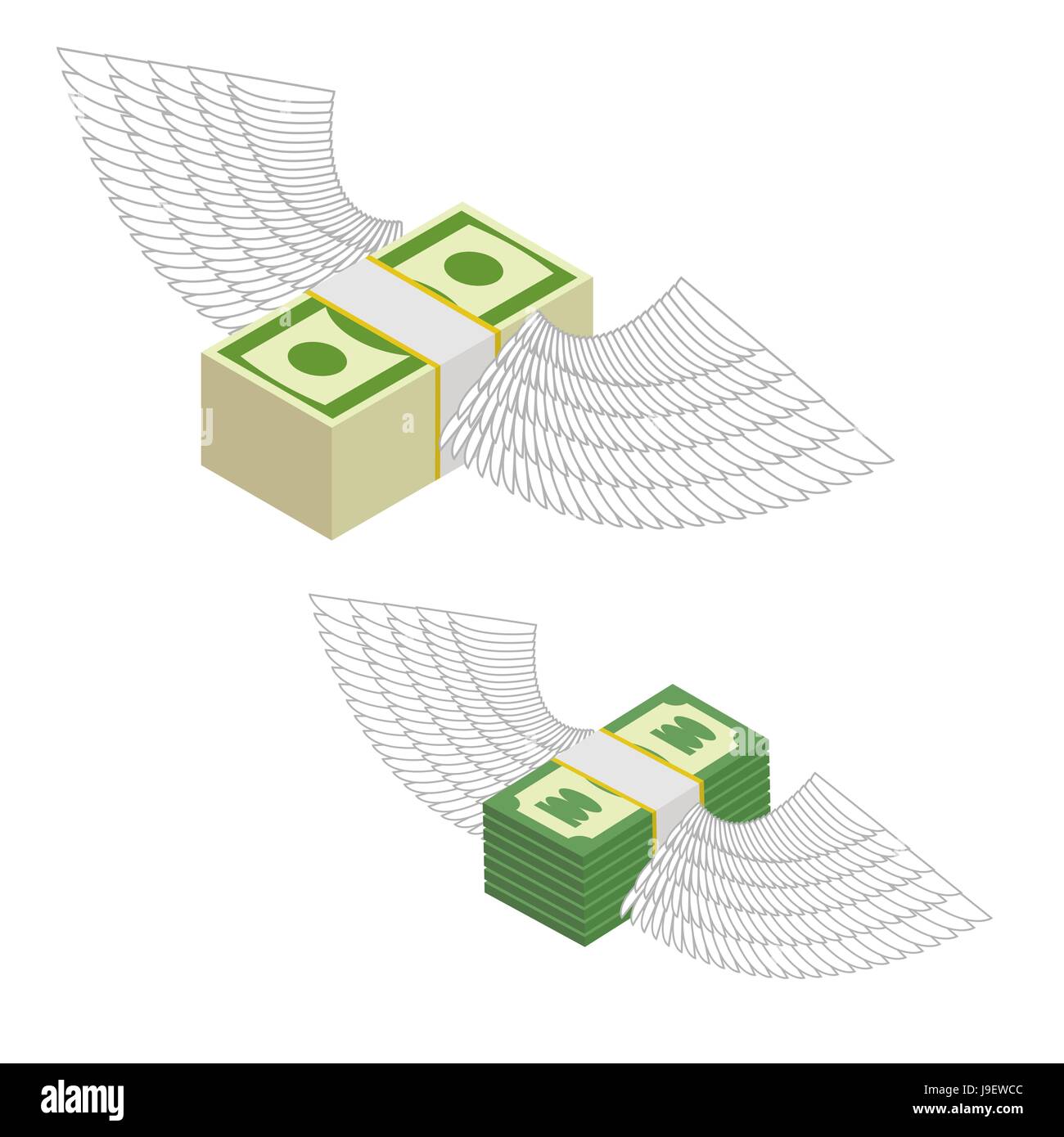 Money with wings. Bundles of money flying around. Vector illustration ...