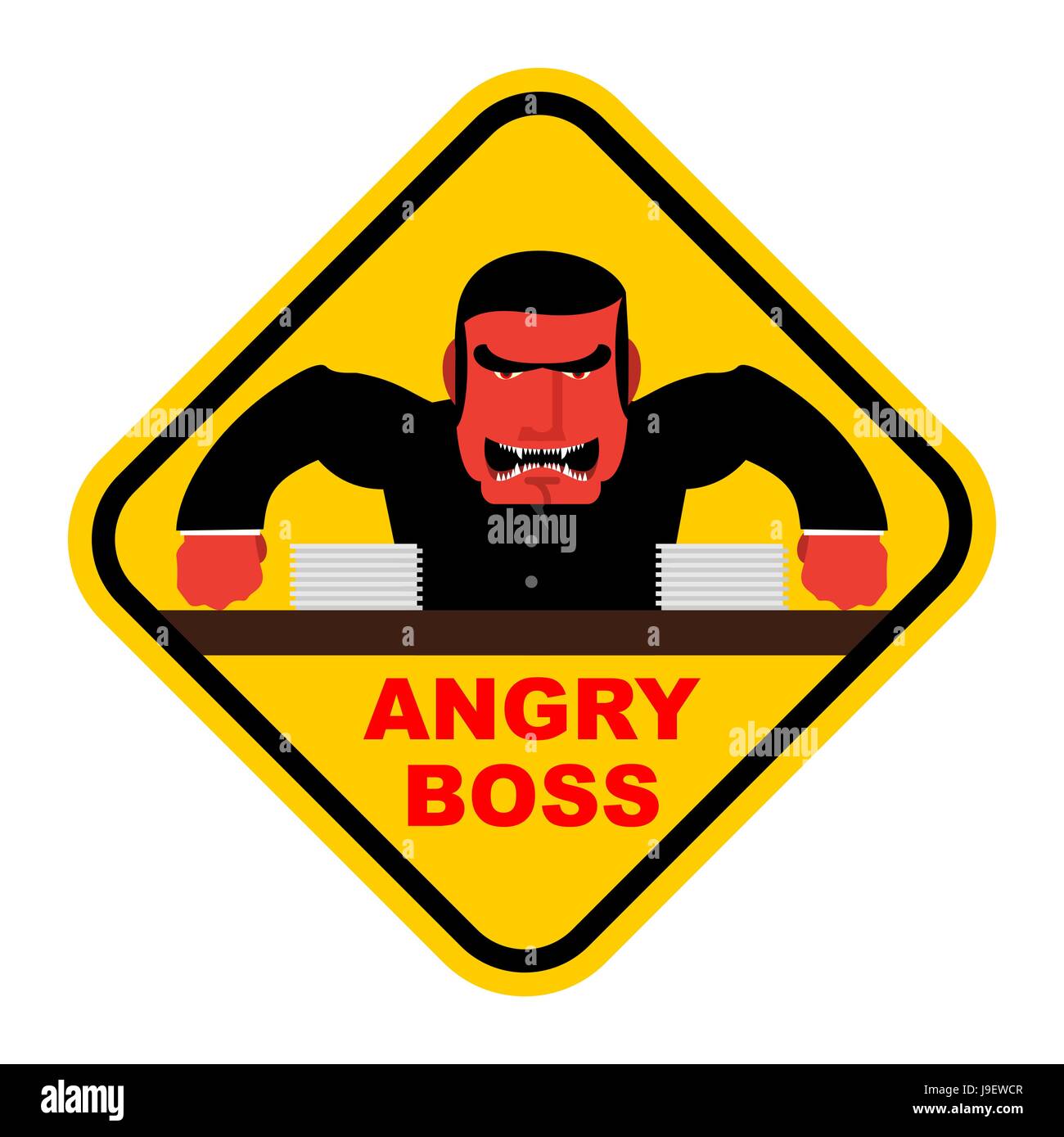 Danger angry boss. Aggressive head screams. Red businessman at table ...