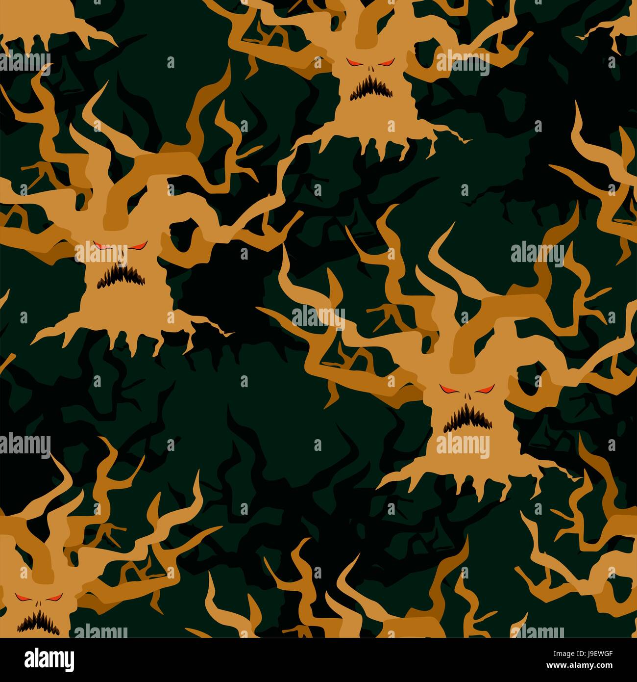 Wicked scary tree seamless pattern. Swamp Monster background. Wood ...