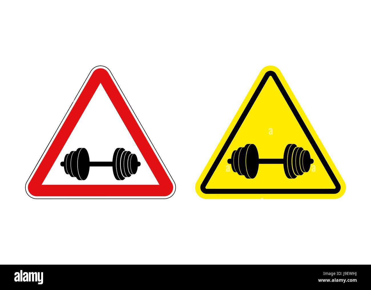Attention fitness. Warning sign sport. Red and yellow road signs with ...