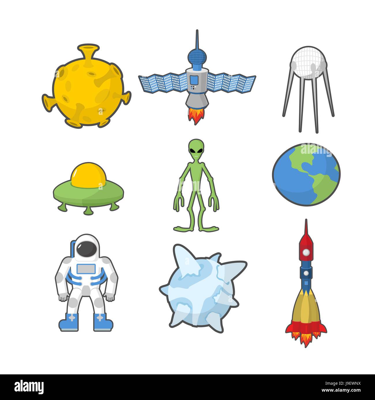 Set Space icons. Spacecraft and rocket UFO. Satellite and Earth ...